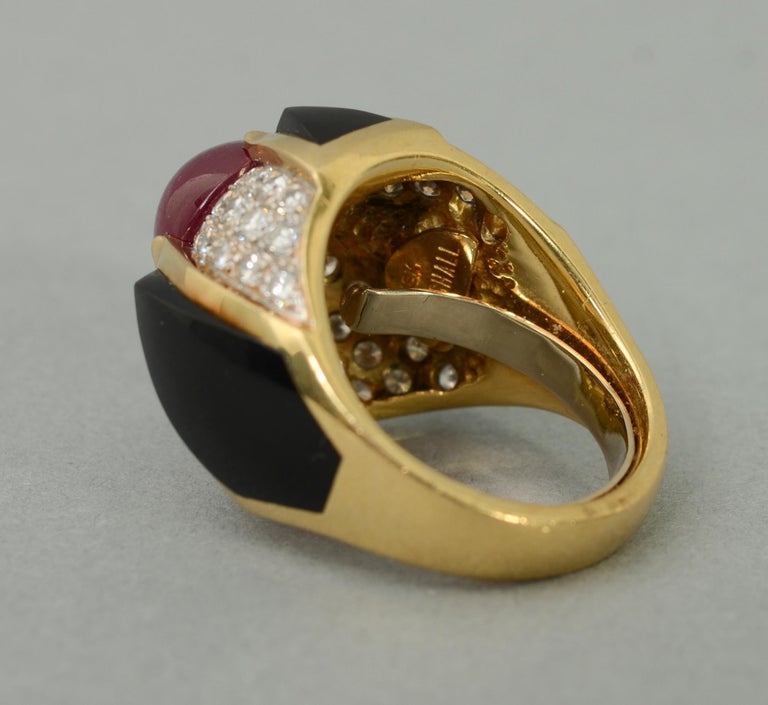 Ruby, Carved Onyx and Diamond Cocktail Ring at 1stDibs