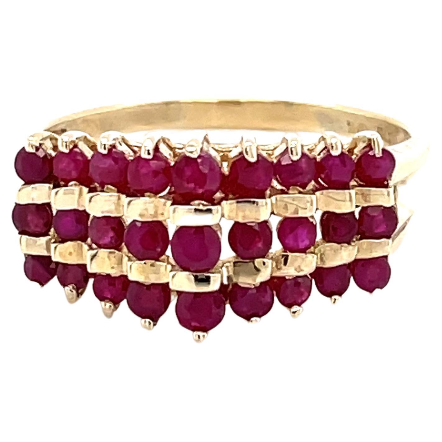 Ruby Cluster Yellow Gold Pyramid Cocktail Ring at 1stDibs