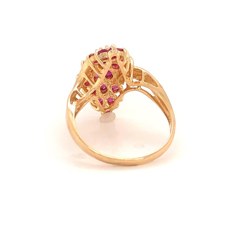 Ruby Cluster Yellow Gold Pyramid Cocktail Ring at 1stDibs