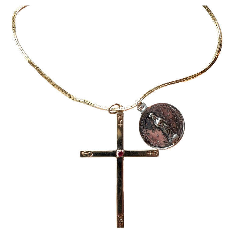 Ruby Cross Astrology Bronze Necklace French Saint Medal Sterling Silver ...