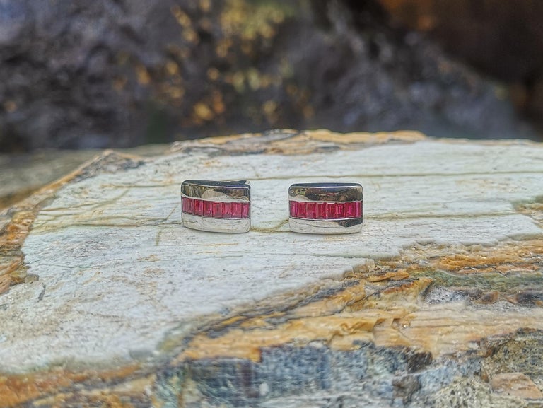 Ruby Cufflinks Set in 18 Karat White Gold Settings For Sale at 1stDibs