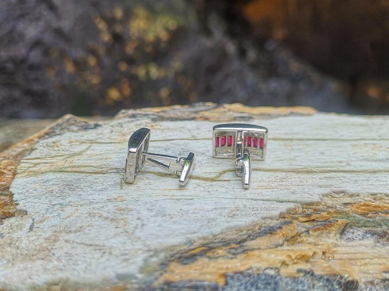 Ruby Cufflinks Set in 18 Karat White Gold Settings For Sale at 1stDibs