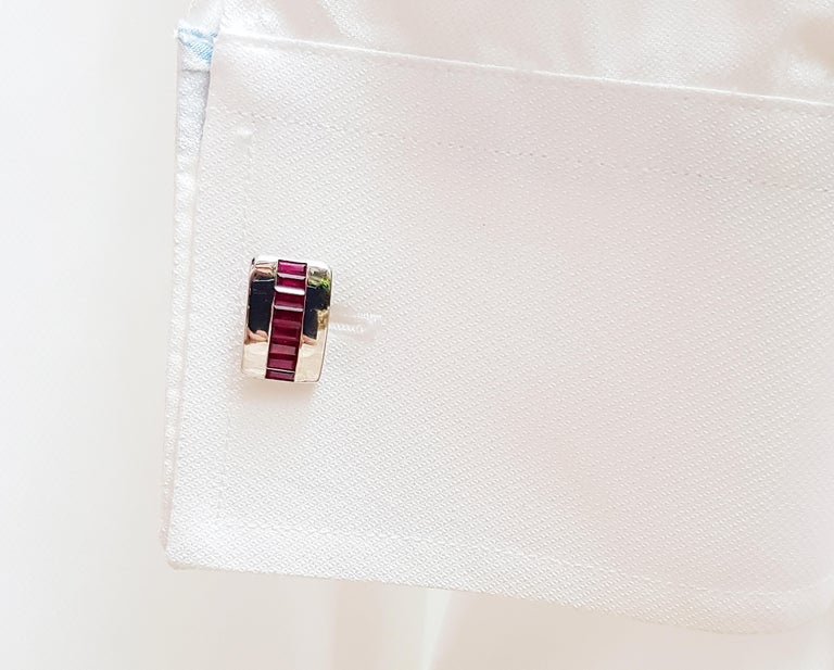 Ruby Cufflinks Set in 18 Karat White Gold Settings For Sale at 1stDibs