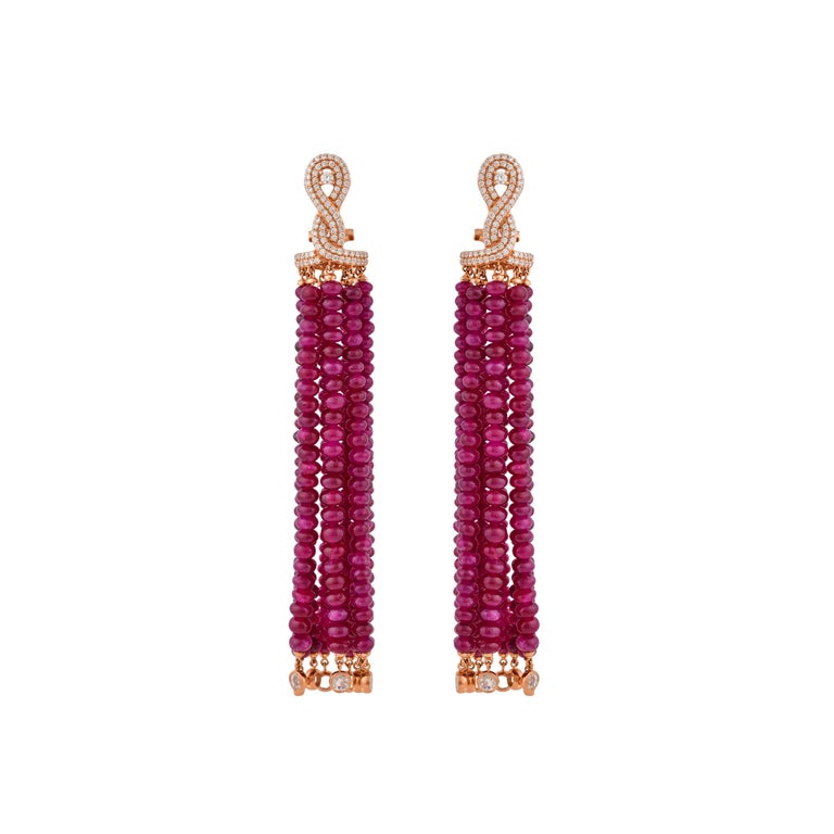 Ruby Dangle Earring in 14 Karat Rose Gold For Sale at 1stDibs