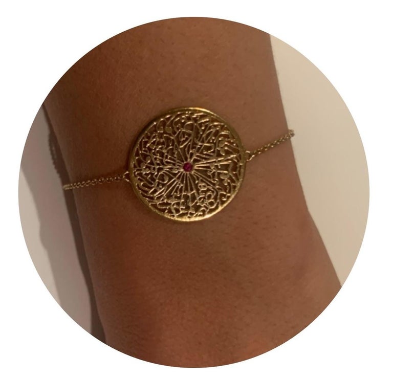 Ruby Designer Calligraphy Chain Pendant 18 Karat Gold Art Talisman ...