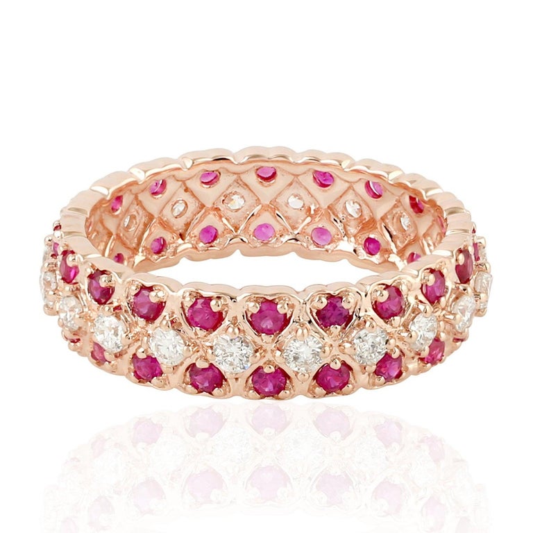 Customizable Ruby Diamond 18 Karat Gold Heart Eternity Ring For Sale at ...