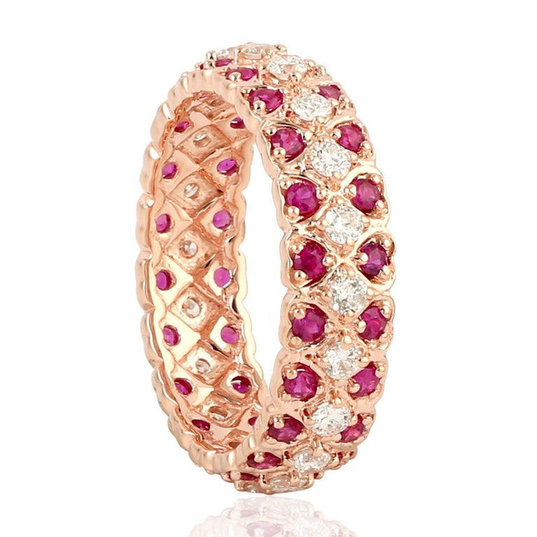 Customizable Ruby Diamond 18 Karat Gold Heart Eternity Ring For Sale at ...