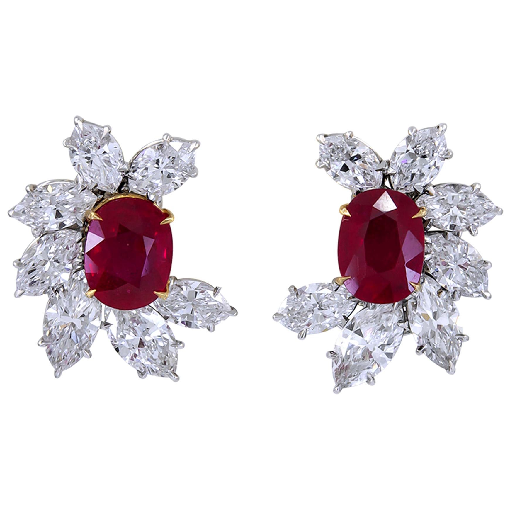Vintage Estate 18 Karat White Gold Diamond and Ruby Earrings For Sale ...