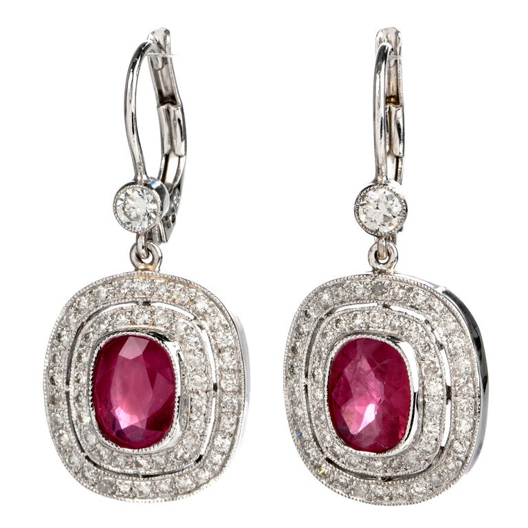 Ruby Diamond 18 Karat Gold French Lever Back Drop Earrings at 1stDibs