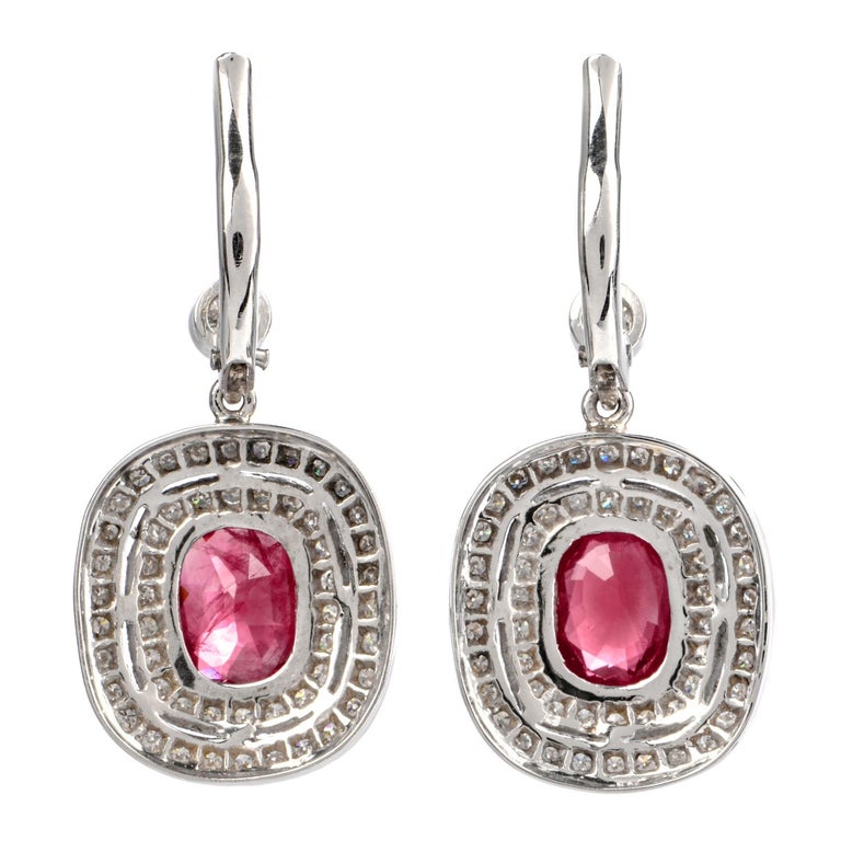 Ruby Diamond 18 Karat Gold French Lever Back Drop Earrings at 1stDibs