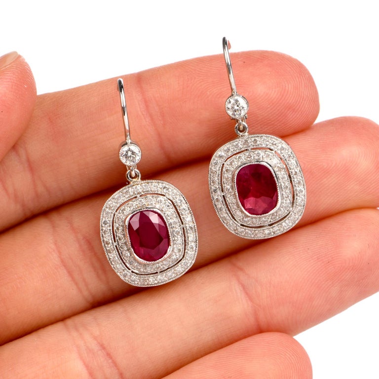 Ruby Diamond 18 Karat Gold French Lever Back Drop Earrings at 1stDibs