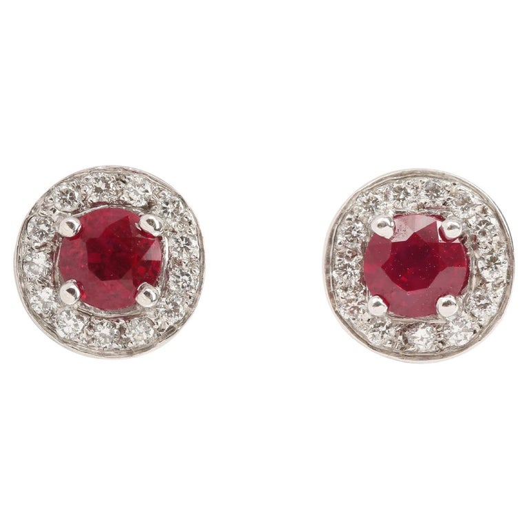 Ruby Diamond 18K White Gold Earrings For Sale at 1stDibs