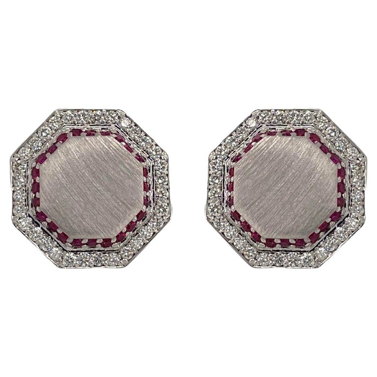 Ruby and Diamond 18K White Gold Octagonal Shape Cufflinks For Sale at ...