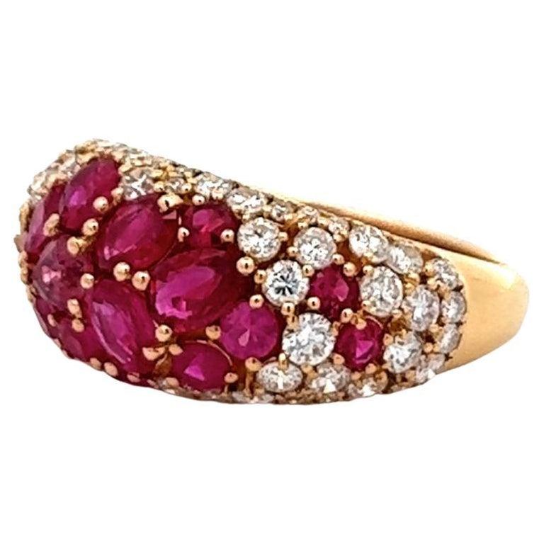 Ruby Diamond 18k Yellow Gold Dome Ring For Sale at 1stDibs
