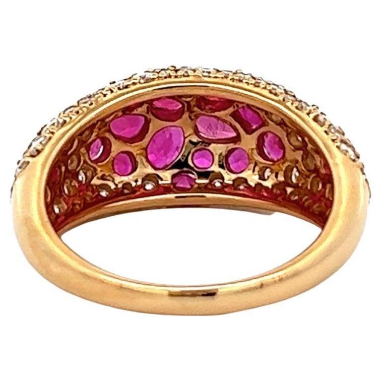 Ruby Diamond 18k Yellow Gold Dome Ring For Sale at 1stDibs