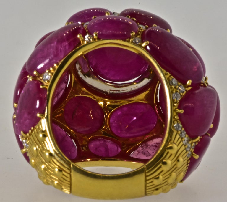 Ruby, Diamond and Gold Large Dome Style Ring For Sale at 1stDibs