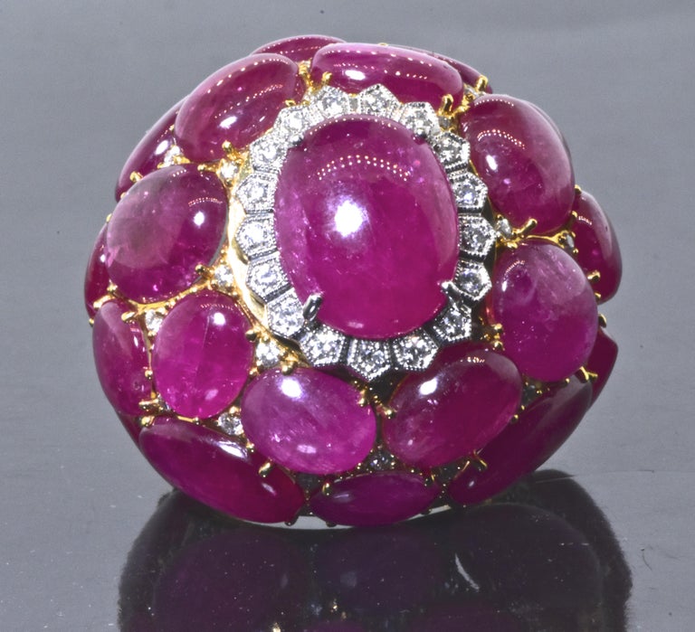 Ruby, Diamond and Gold Large Dome Style Ring For Sale at 1stDibs