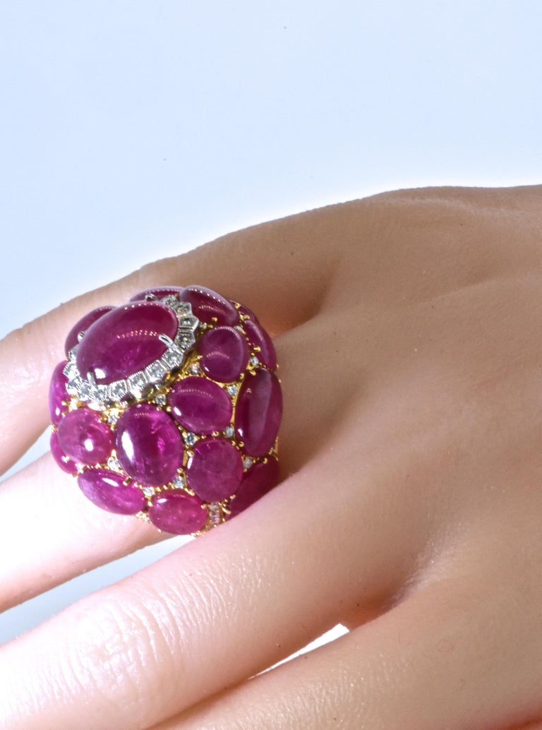 Ruby, Diamond and Gold Large Dome Style Ring For Sale at 1stDibs