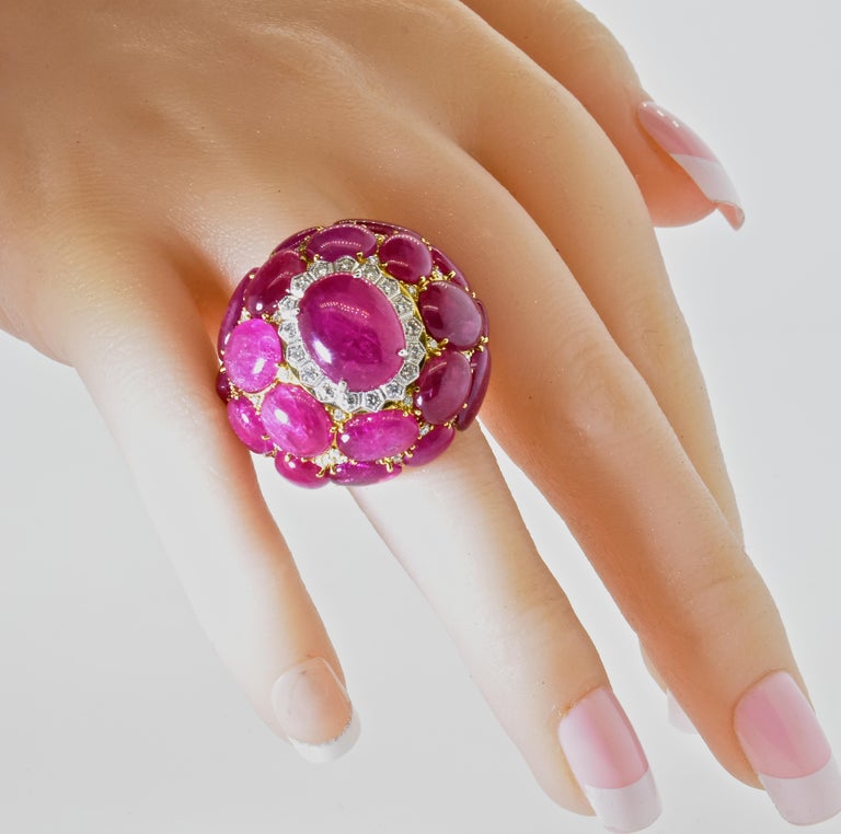 Ruby, Diamond and Gold Large Dome Style Ring For Sale at 1stDibs