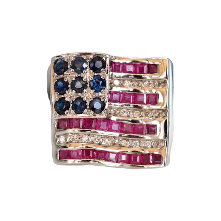 Ruby, Diamond and Sapphire American Flag Ring at 1stDibs | american ...