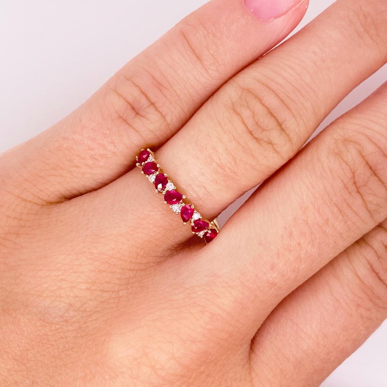 Customizable Ruby Diamond Band 14K Gold Pear Shape Ruby Interesting ...