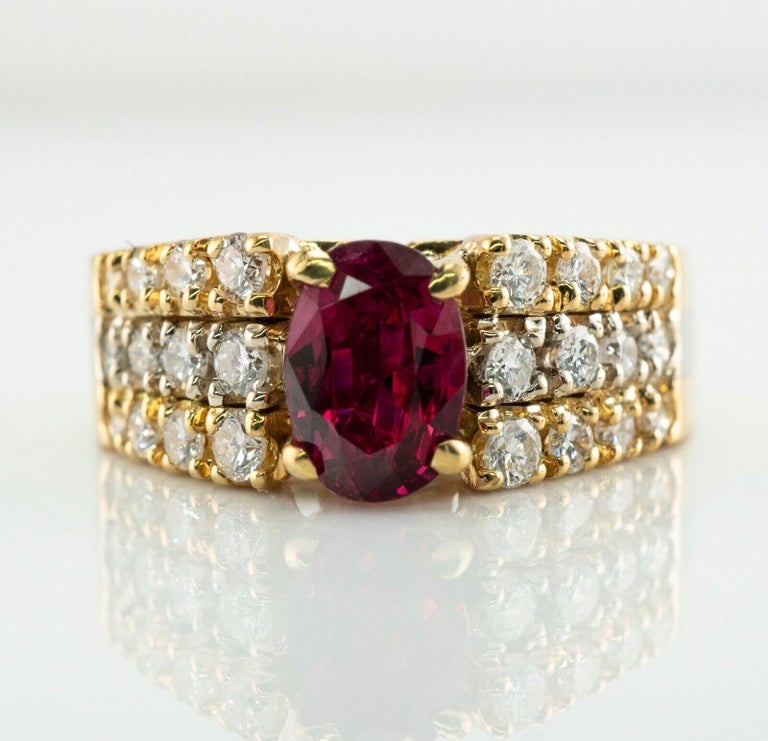 Ruby Diamond Band Ring 18K Gold Vintage For Sale at 1stDibs