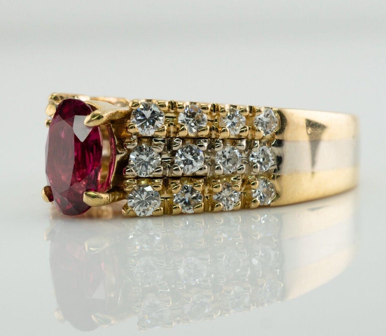 Ruby Diamond Band Ring 18K Gold Vintage For Sale at 1stDibs