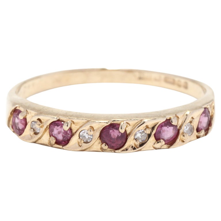Ruby Diamond Band Ring, 9K Yellow Gold, Ring, Stackable For Sale at 1stDibs