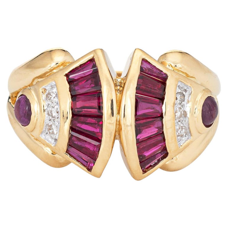 Ruby Diamond Band Vintage 80s 18k Yellow Gold Ring Estate Fine Jewelry ...