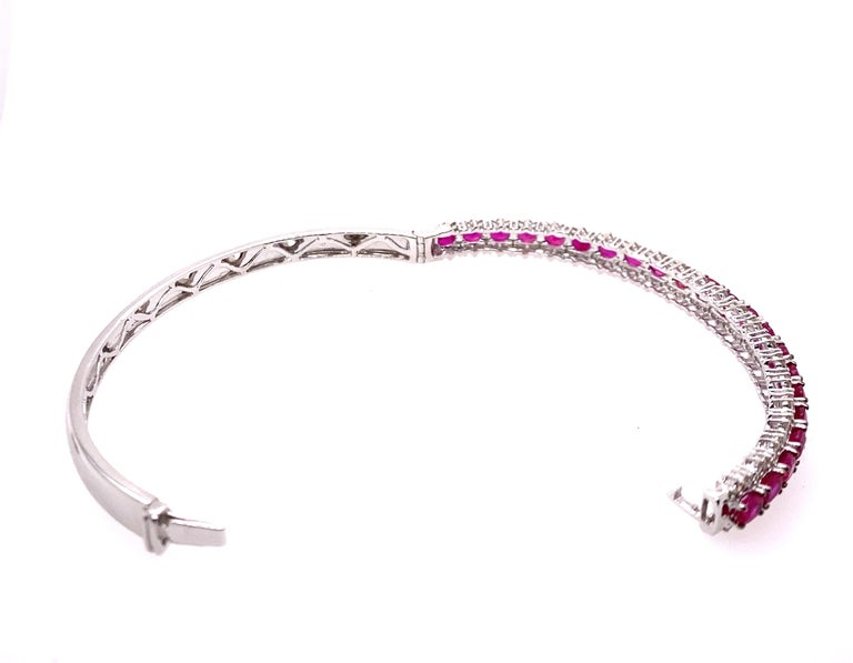 Ruby Diamond Bangle Bracelet 10.80ct 18K White Gold For Sale at 1stDibs