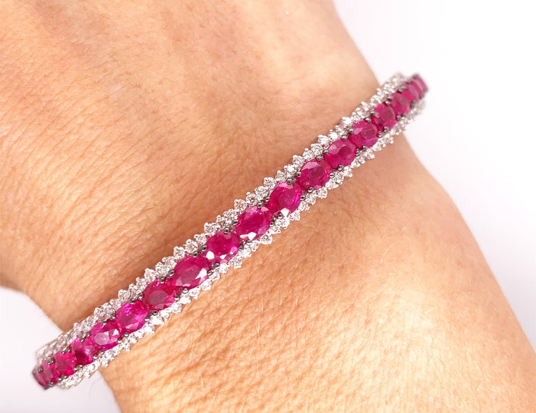 Ruby Diamond Bangle Bracelet 10.80ct 18K White Gold at 1stDibs