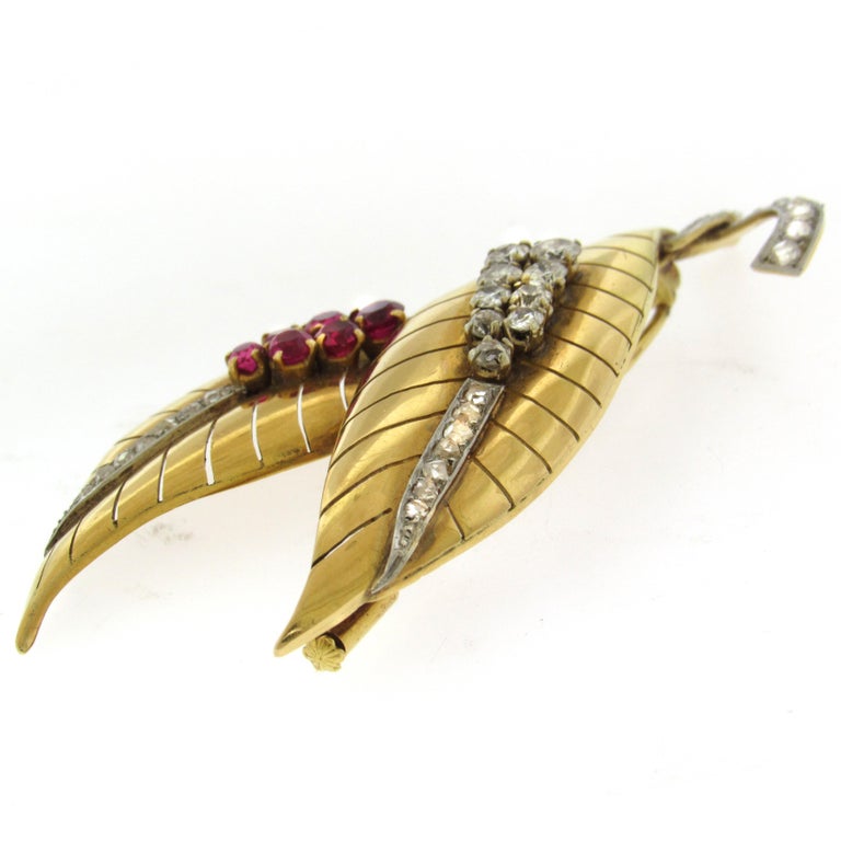 Ruby Diamond Brooch For Sale at 1stDibs
