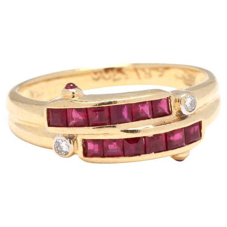 Ruby Diamond Bypass Band Ring, 18KT Yellow Gold, Ring For Sale at 1stDibs