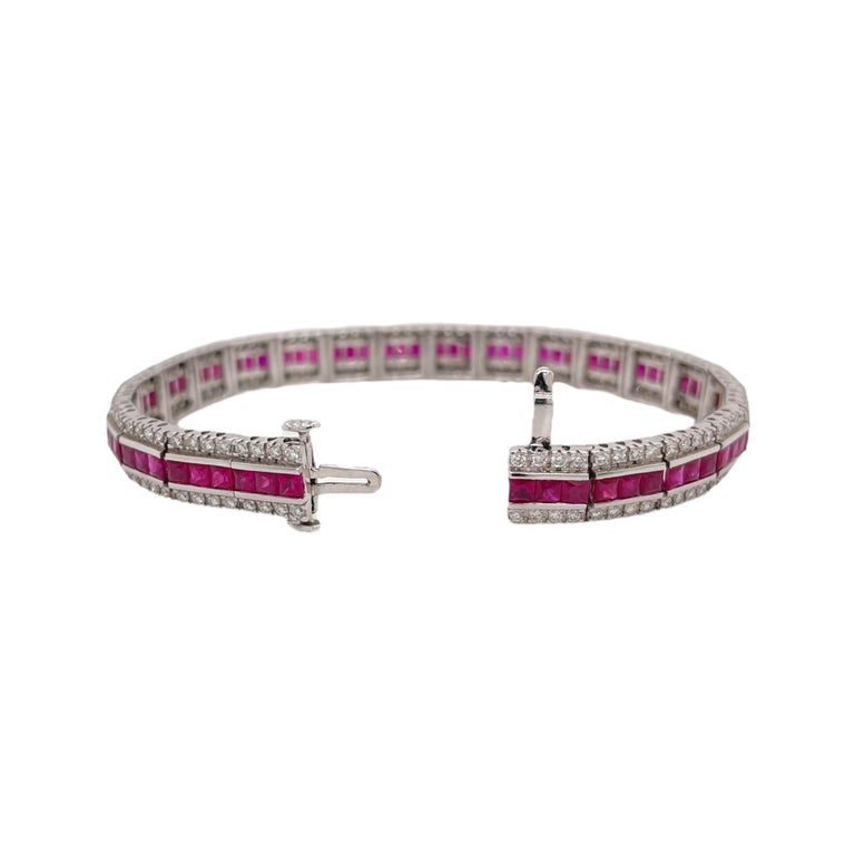 Ruby and Diamond Channel Set Bracelet in 18k White Gold For Sale at 1stDibs