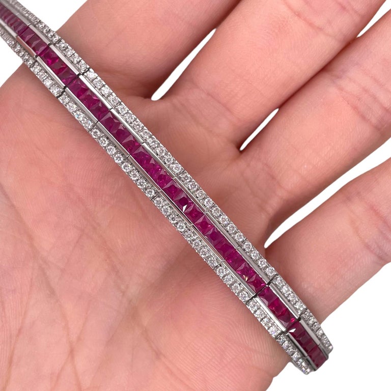 Ruby and Diamond Channel Set Bracelet in 18k White Gold For Sale at 1stDibs