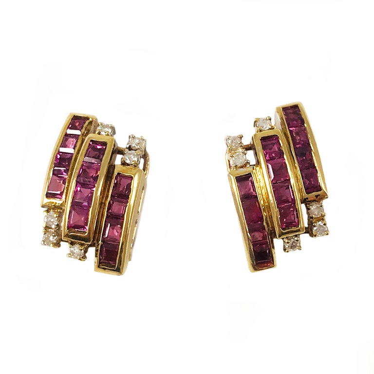 Ruby Diamond Clip-On Earrings For Sale at 1stDibs