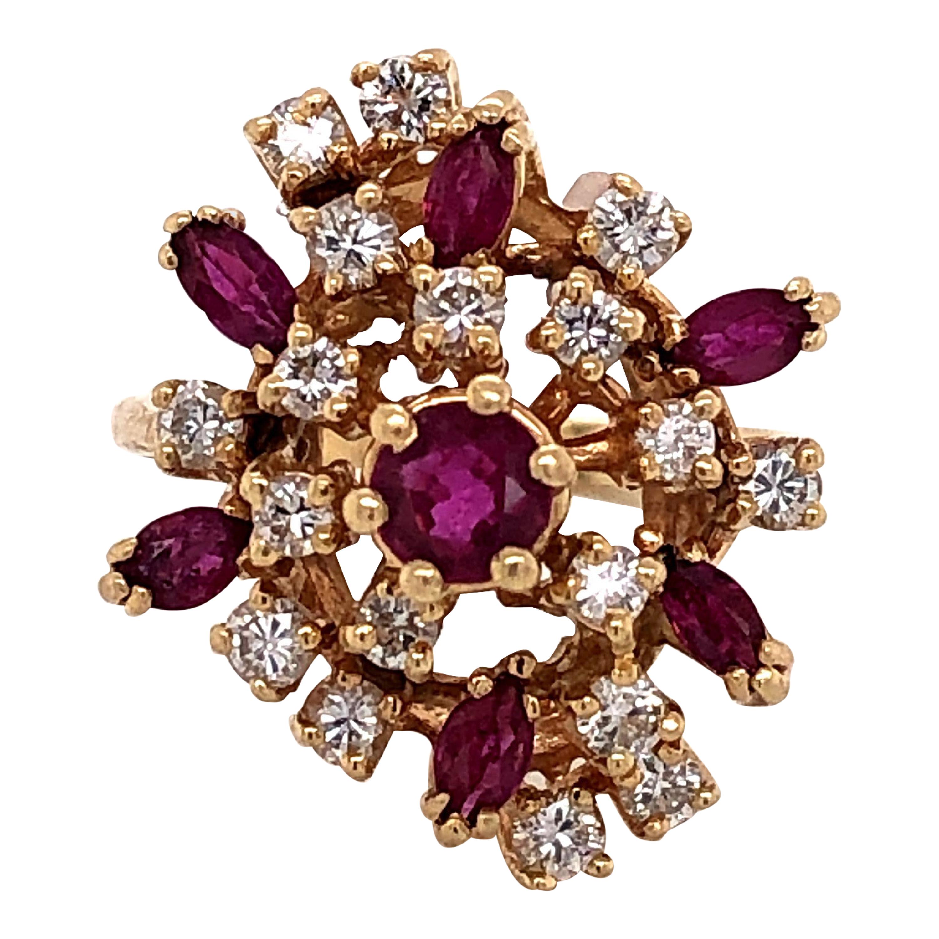 Oval Ruby Diamond Cluster Ring at 1stDibs