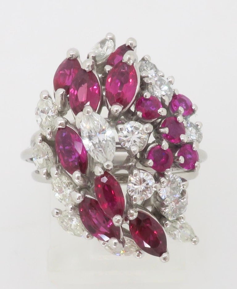 Ruby and Diamond Cocktail Ring Crafted in Platinum For Sale at 1stDibs