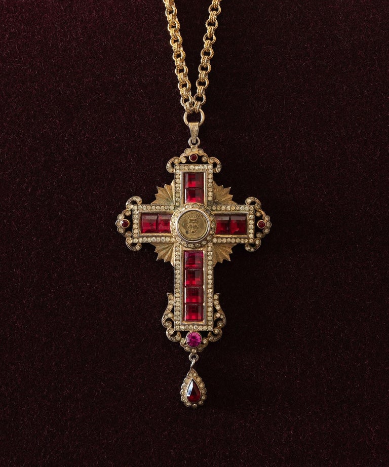 Faux Ruby and Diamond Bishop's Cross at 1stDibs