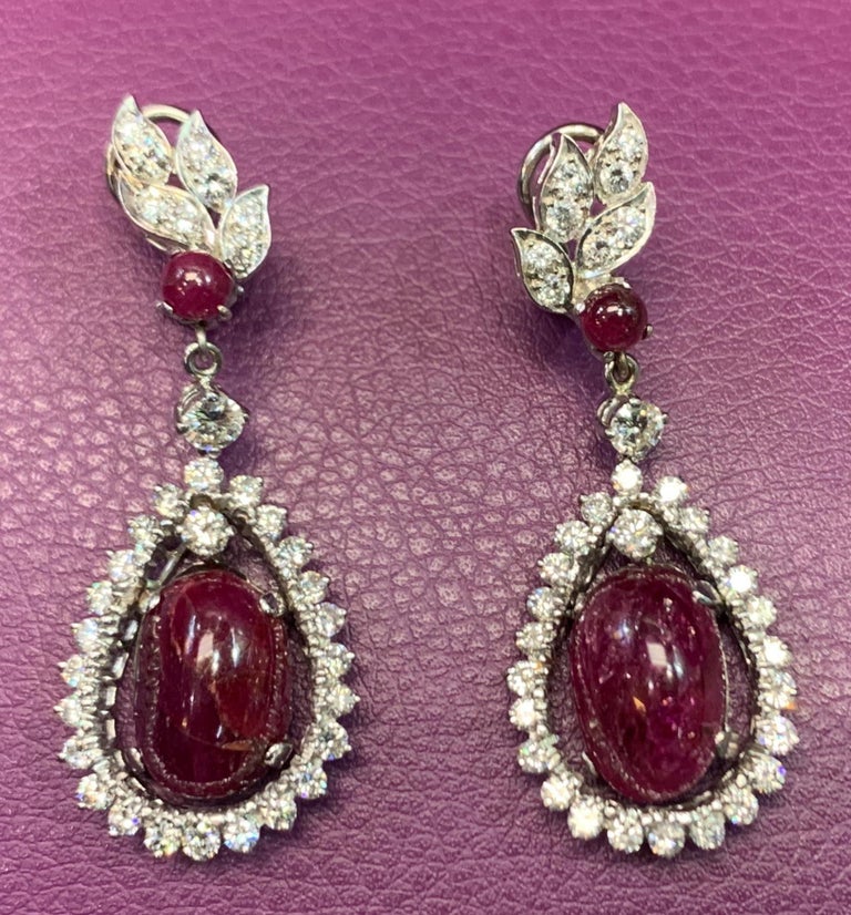 Ruby and Diamond Dangle Drop Earrings For Sale at 1stDibs