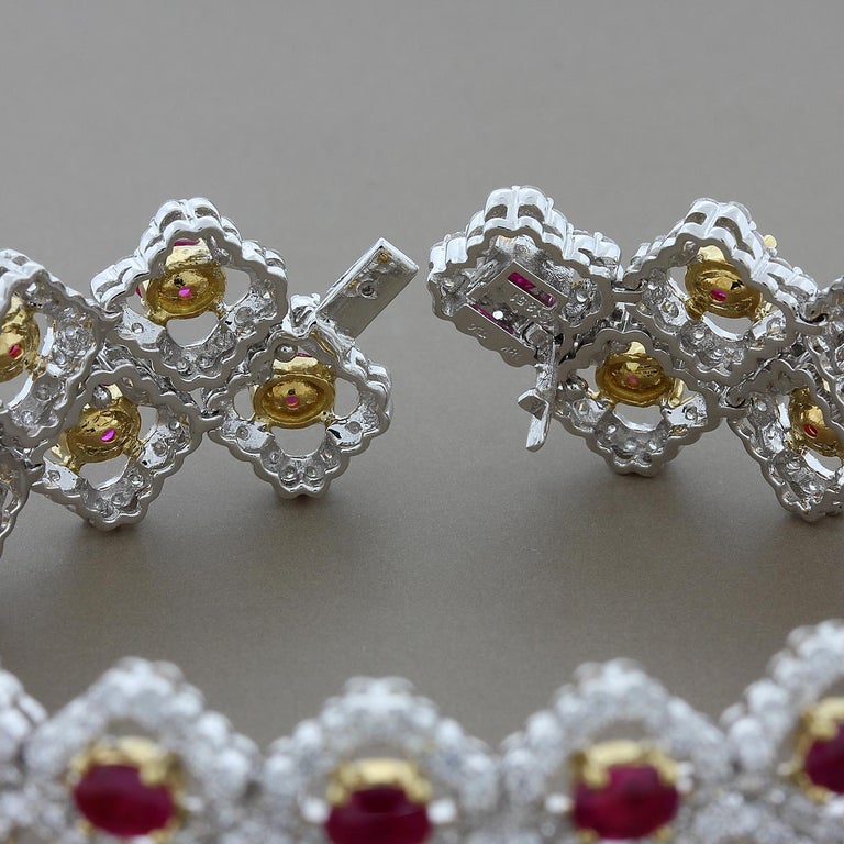 Ruby Diamond Double-Row Two-Tone Gold Bracelet For Sale at 1stDibs