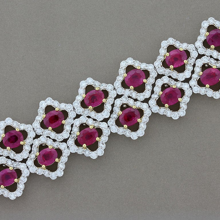 Ruby Diamond Double-Row Two-Tone Gold Bracelet For Sale at 1stDibs