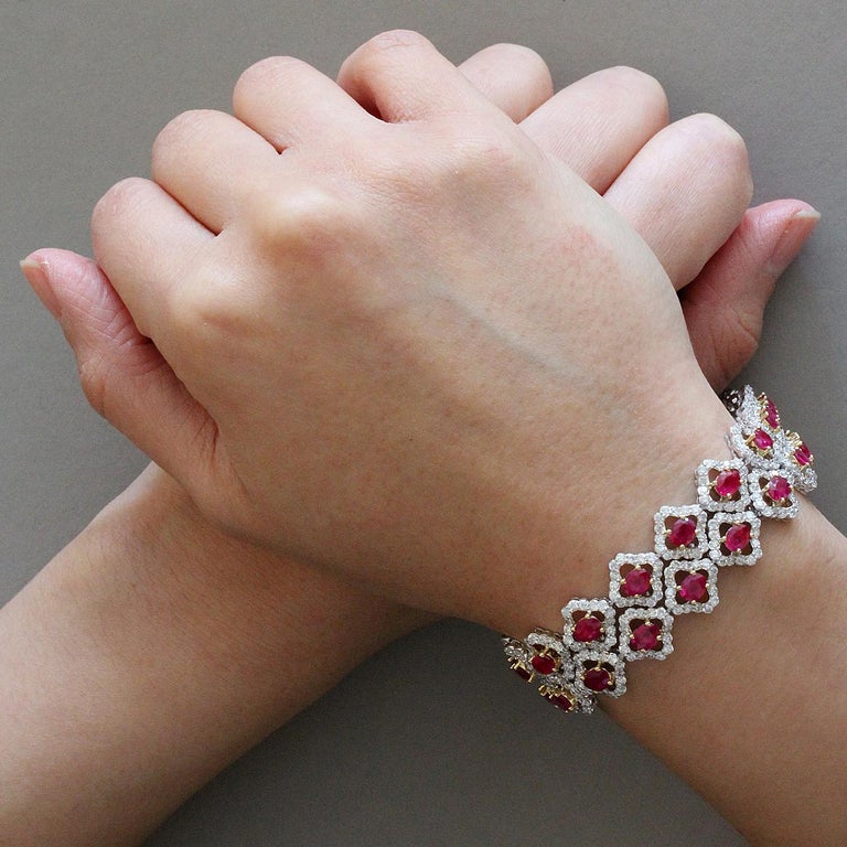 Ruby Diamond Double-Row Two-Tone Gold Bracelet For Sale at 1stDibs