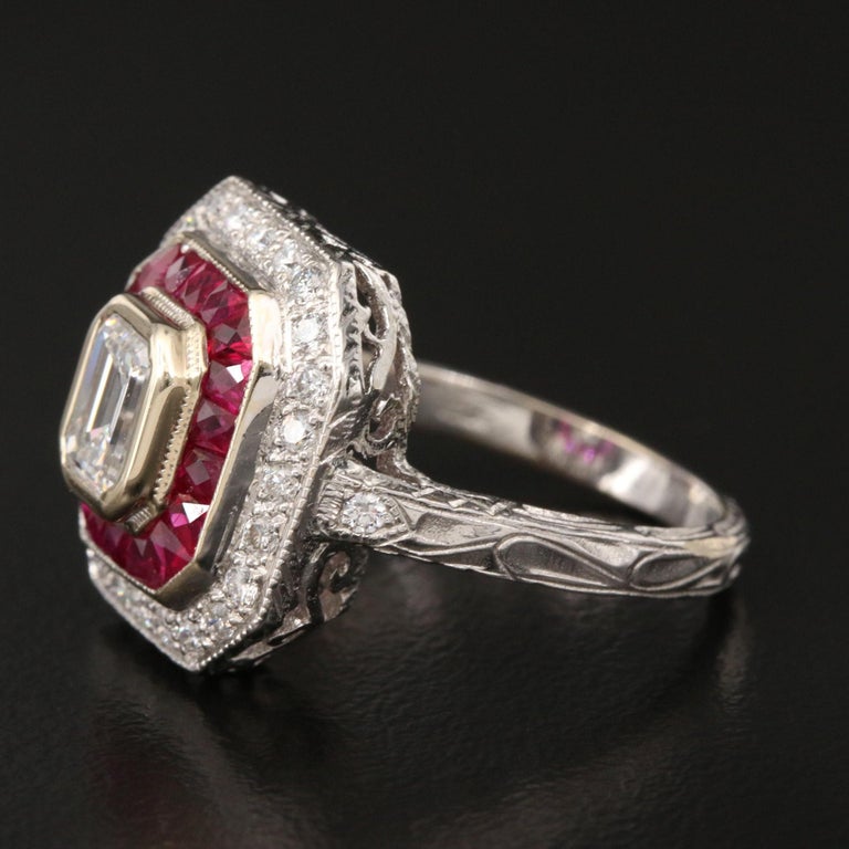 Customizable Ruby Diamond Engagement Ring, Unique Double Halo Diamonds ...