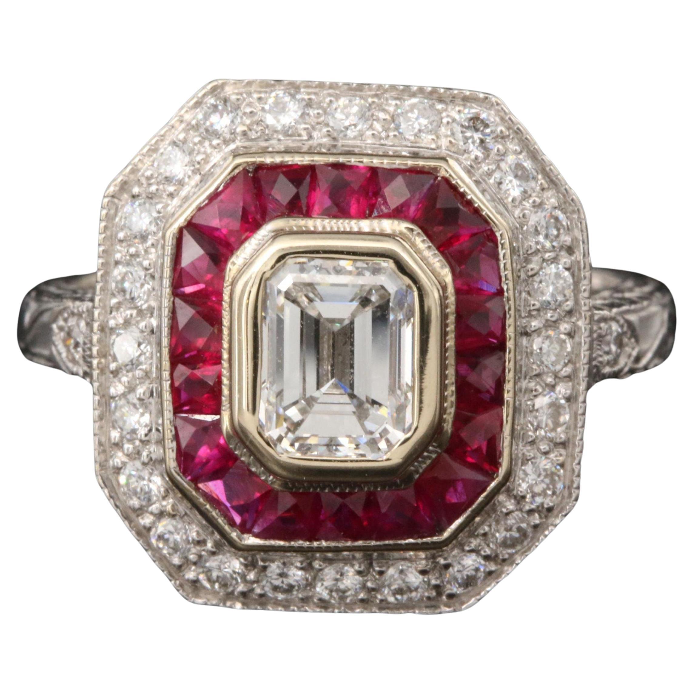 Ruby Diamond Double Halo Ring For Sale at 1stDibs