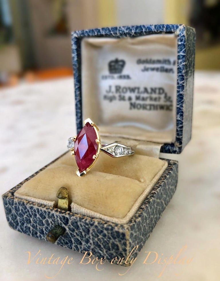 Marquise Natural Ruby with Diamond Engagement Ring Platinum and 18K For ...