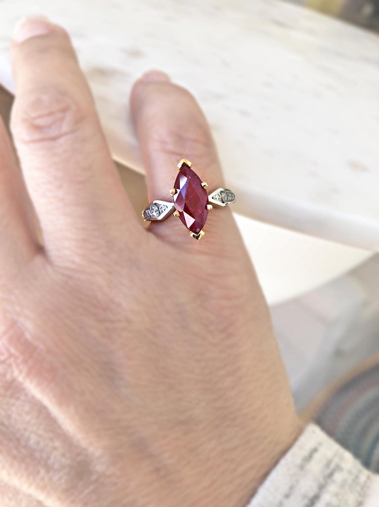Marquise Natural Ruby with Diamond Engagement Ring Platinum and 18K For ...