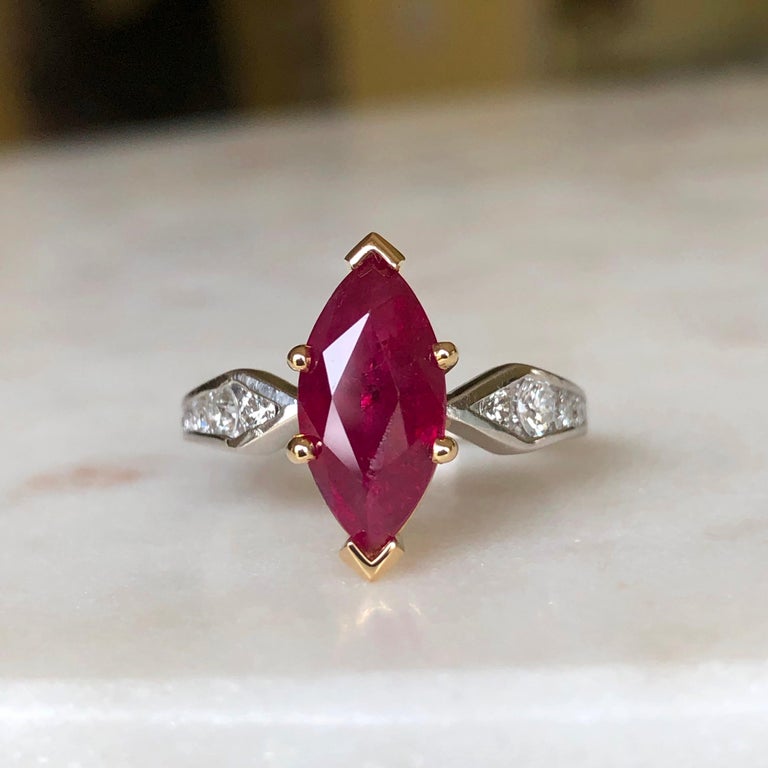 Marquise Natural Ruby with Diamond Engagement Ring Platinum and 18K For Sale at 1stDibs | ruby ...