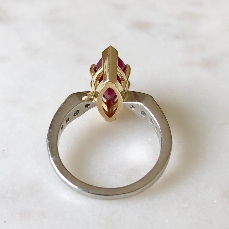Marquise Natural Ruby with Diamond Engagement Ring Platinum and 18K For ...