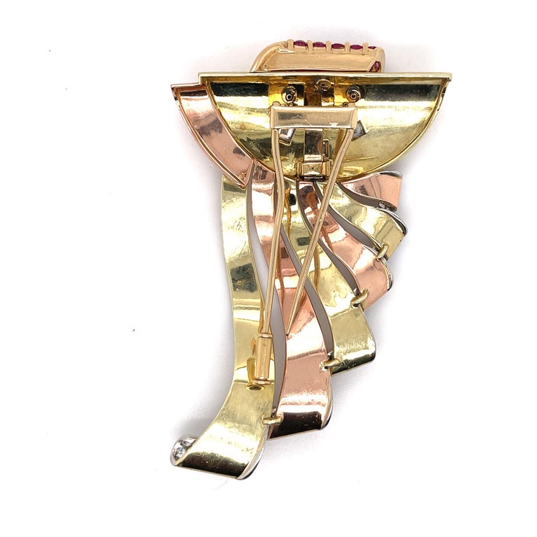 Ruby Diamond Gold Brooch For Sale at 1stDibs